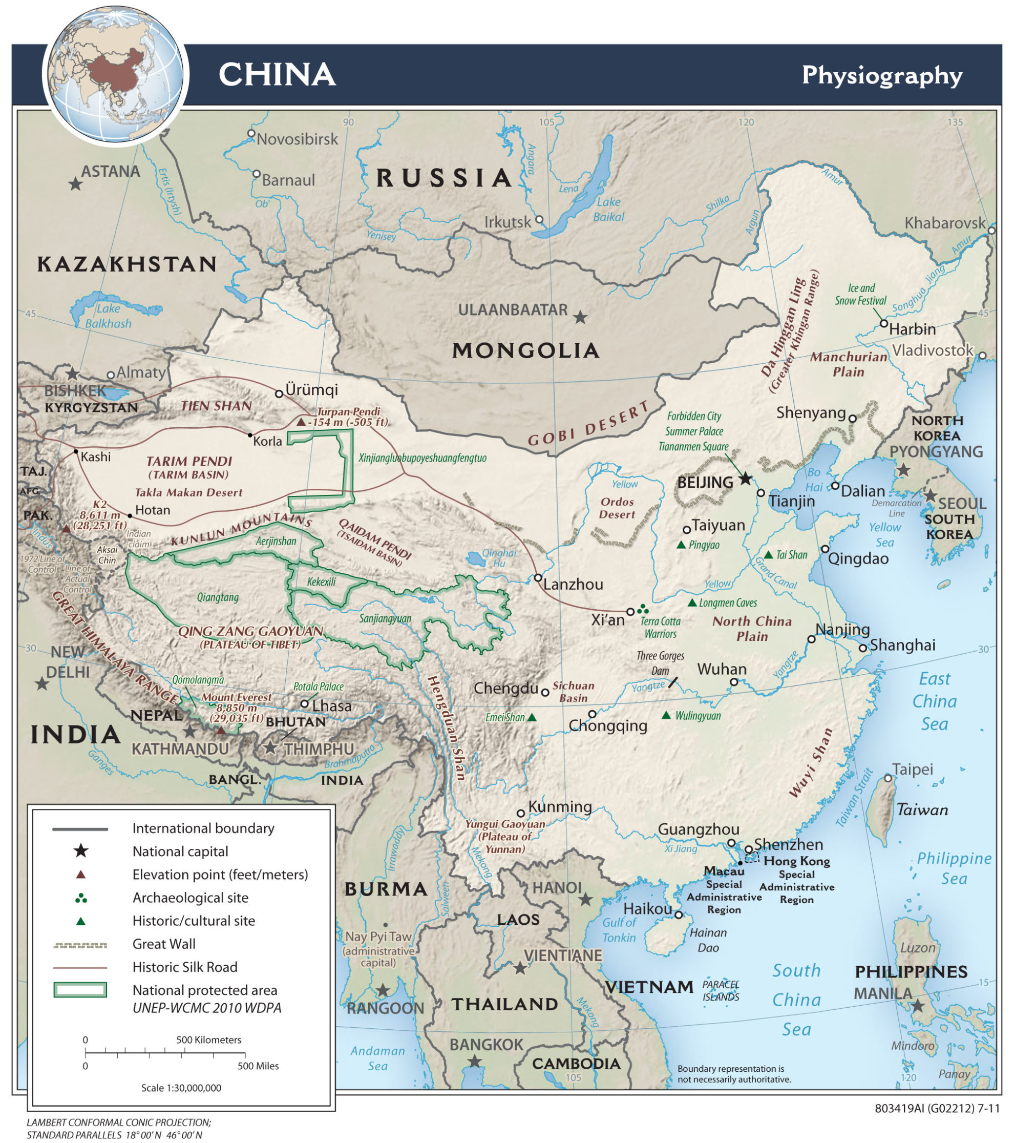 Physiography Map of China - country.report