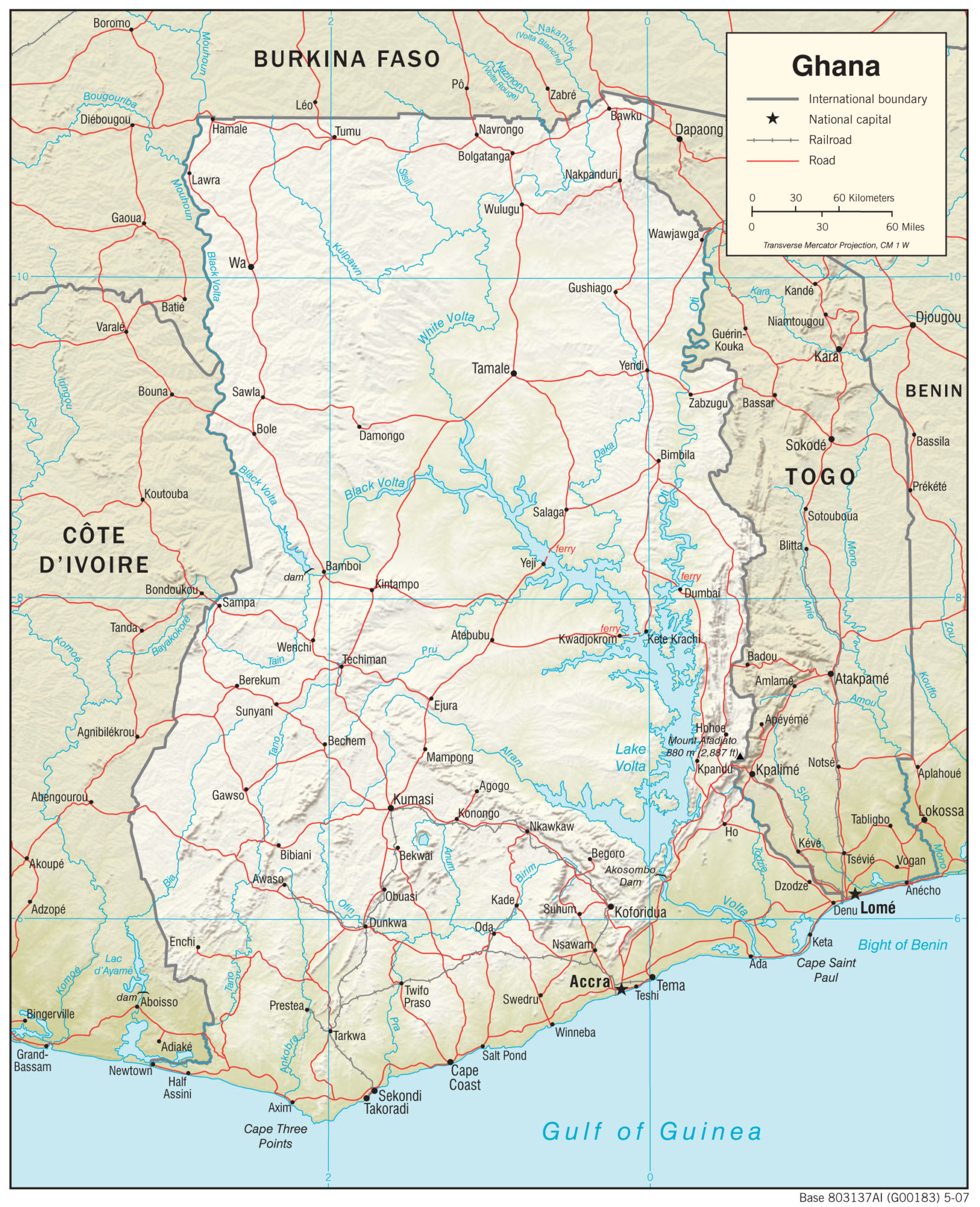 Physiography Map of Ghana - country.report