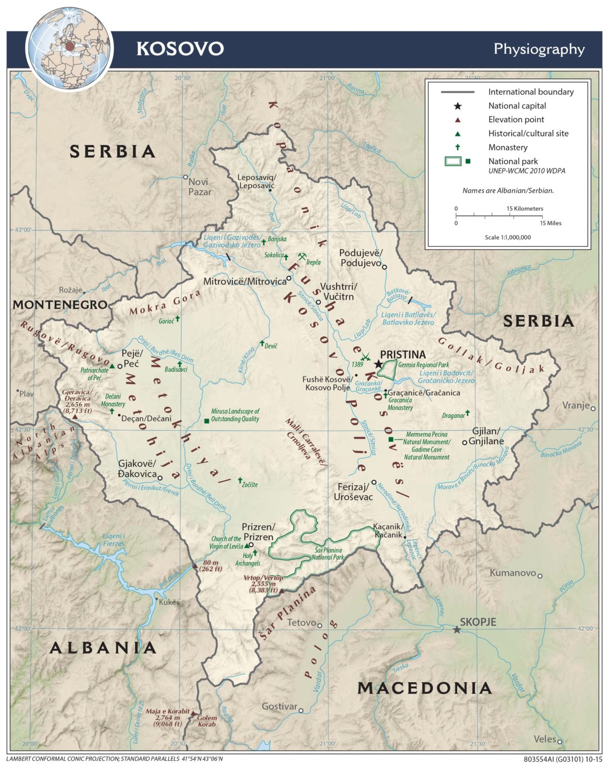 Physiography Map of Kosovo - country.report